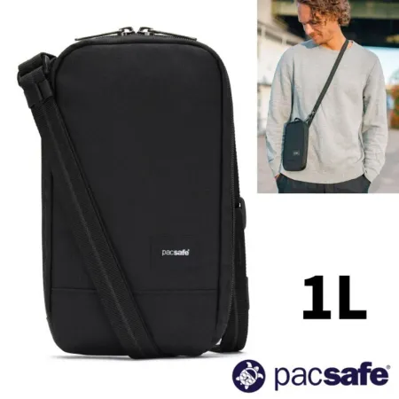 【Pacsafe】RFIDsaf RFID blocking 輕便隨身斜背包1L.防盜護照包/11060130 噴射黑 9115416 ...