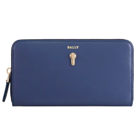 BALLY 6310219 CROVENOR 燙印LOGO質感牛皮拉鍊長夾.深淵藍 - friDay購物