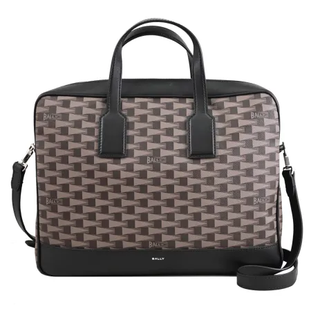 BALLY 6308535 PENNANT 幾何印花雙拉鍊兩用公事包.深咖/黑 - friDay購物
